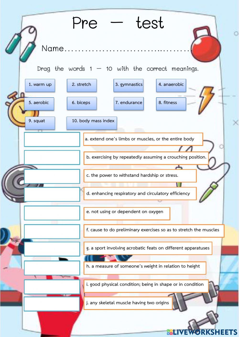 Pre-test PE terms interactive worksheet | Live Worksheets