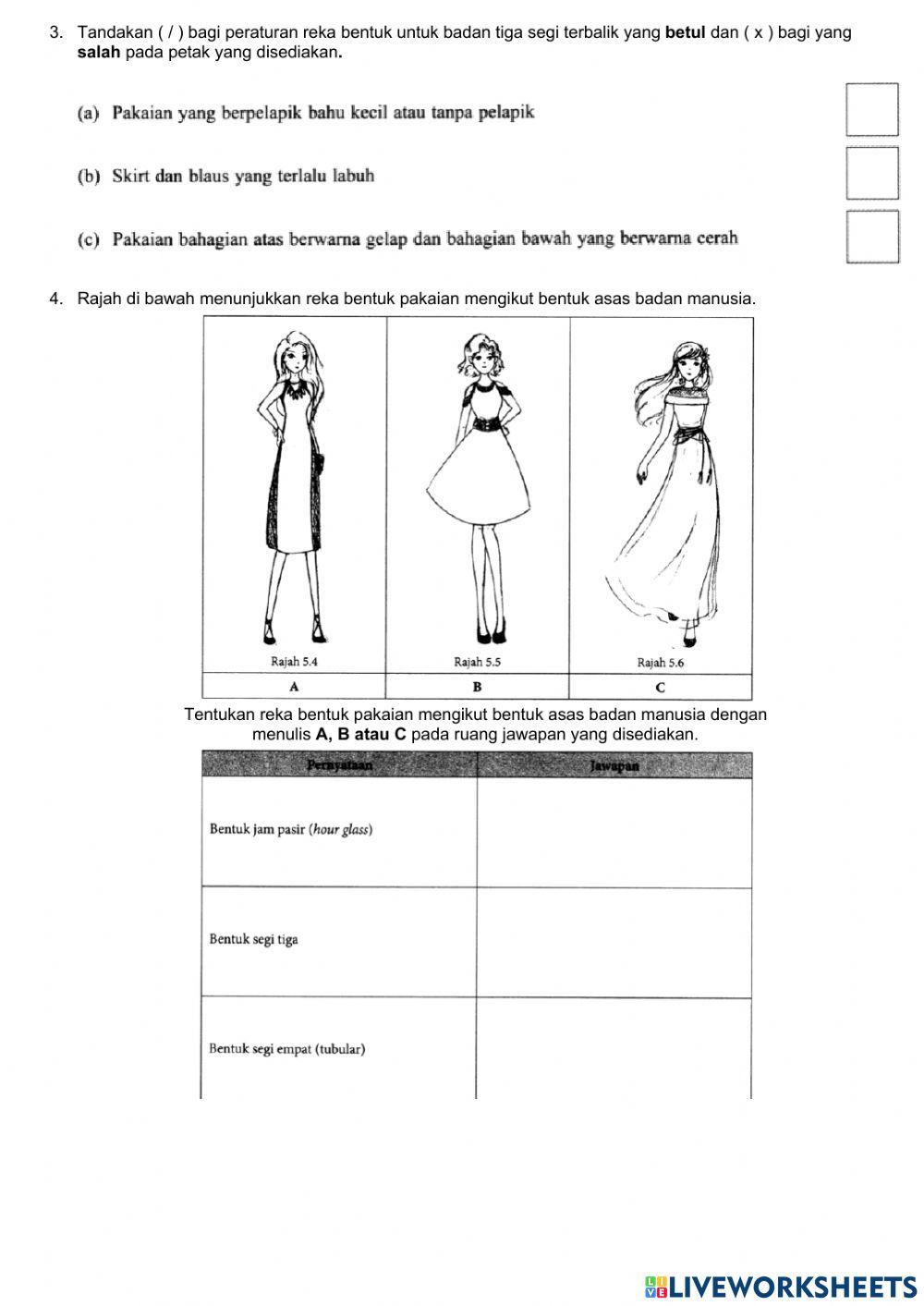 RBT T1 Reka Bentuk Fesyen exercise | Live Worksheets