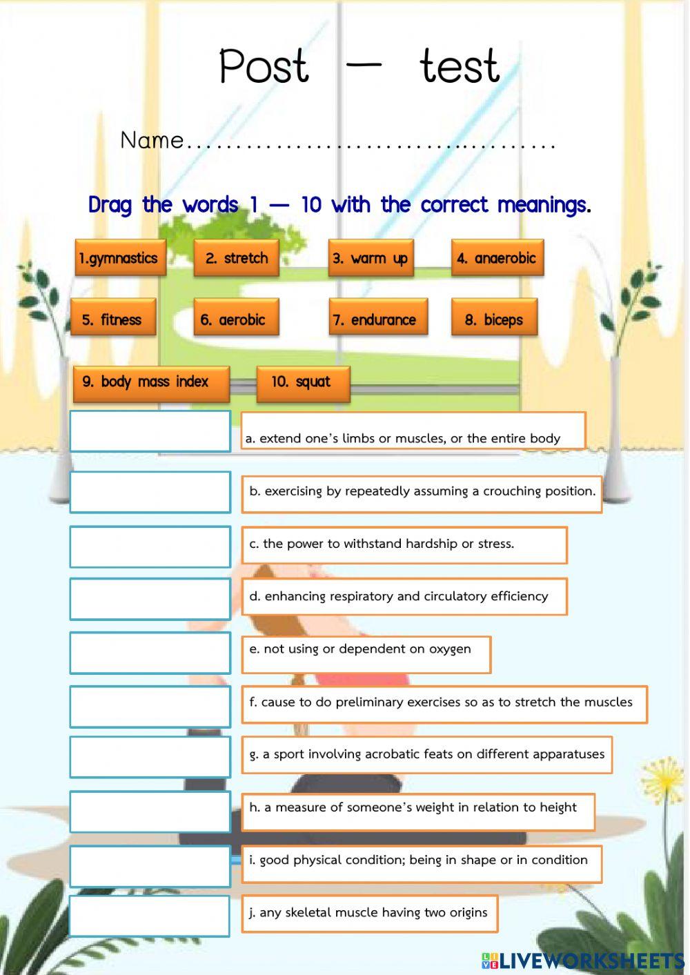 Post-test PE terms worksheet | Live Worksheets