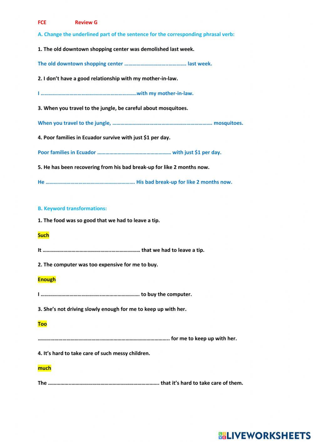 FCE Review G worksheet | Live Worksheets