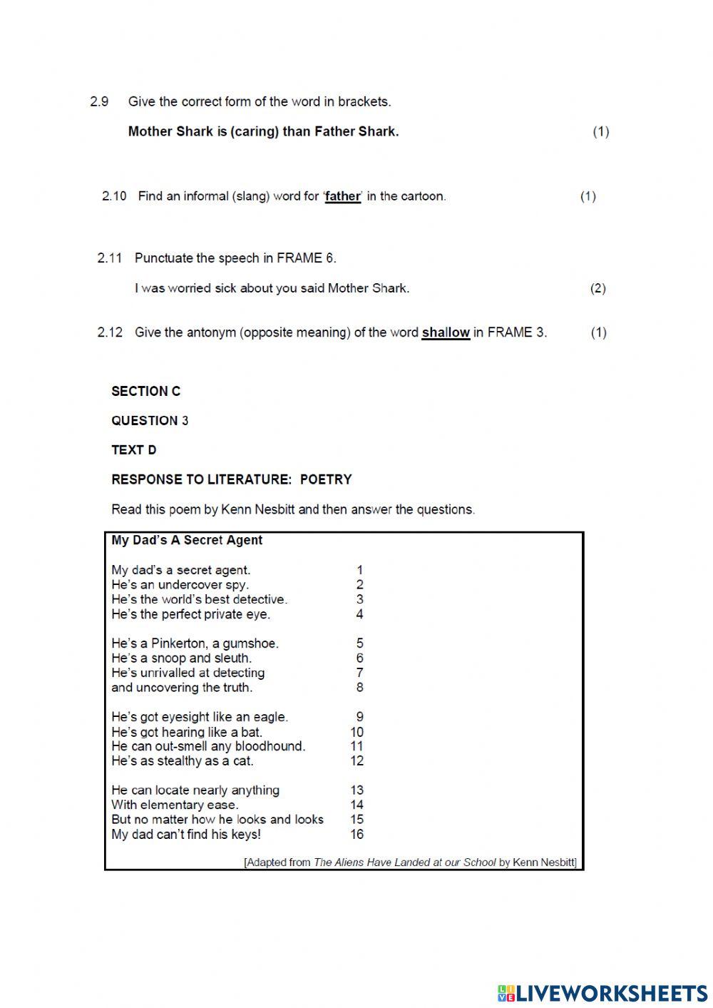 English paper 2 part 2 activity | Live Worksheets