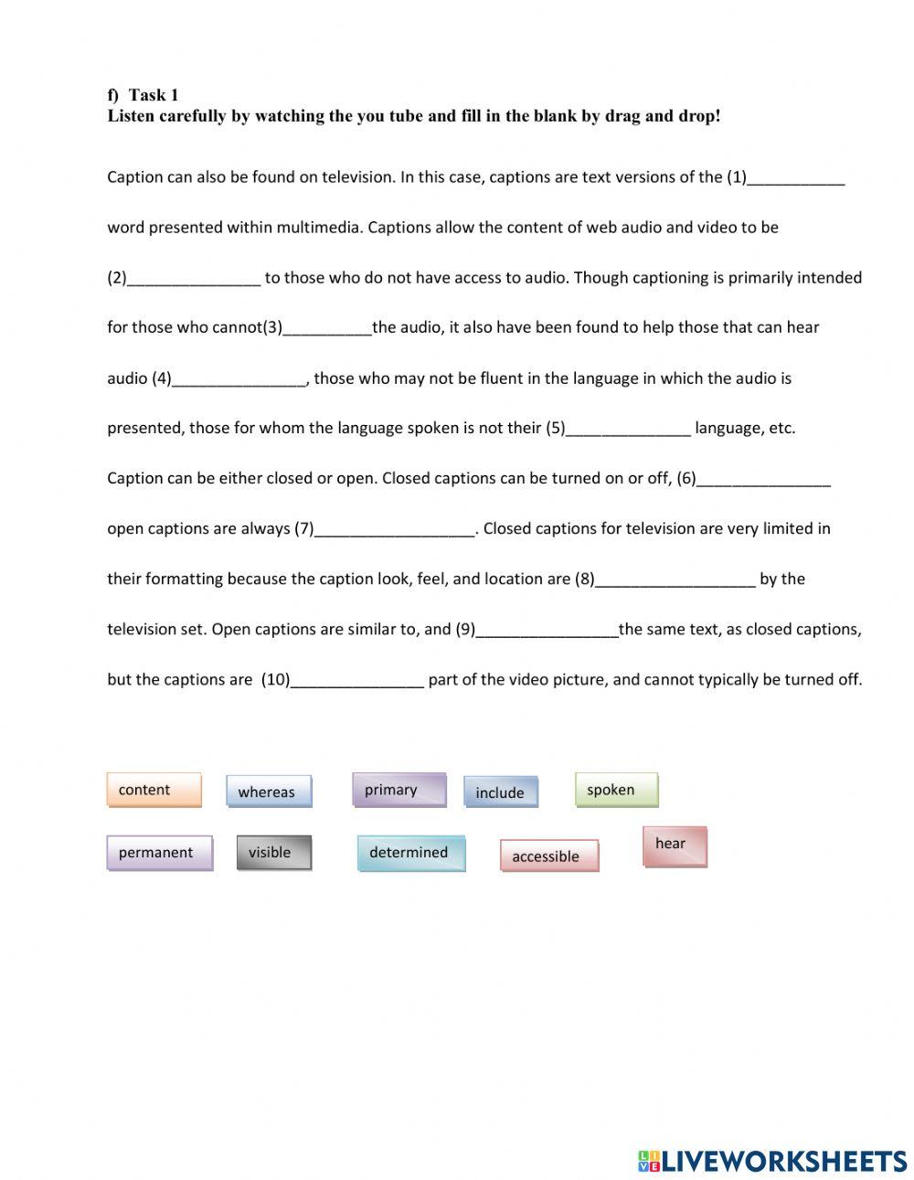 Caption (listening) | LiveWorksheets | 1287935