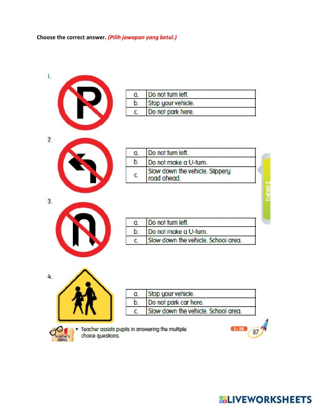 Road sign and traffic light online exercise for | Live Worksheets