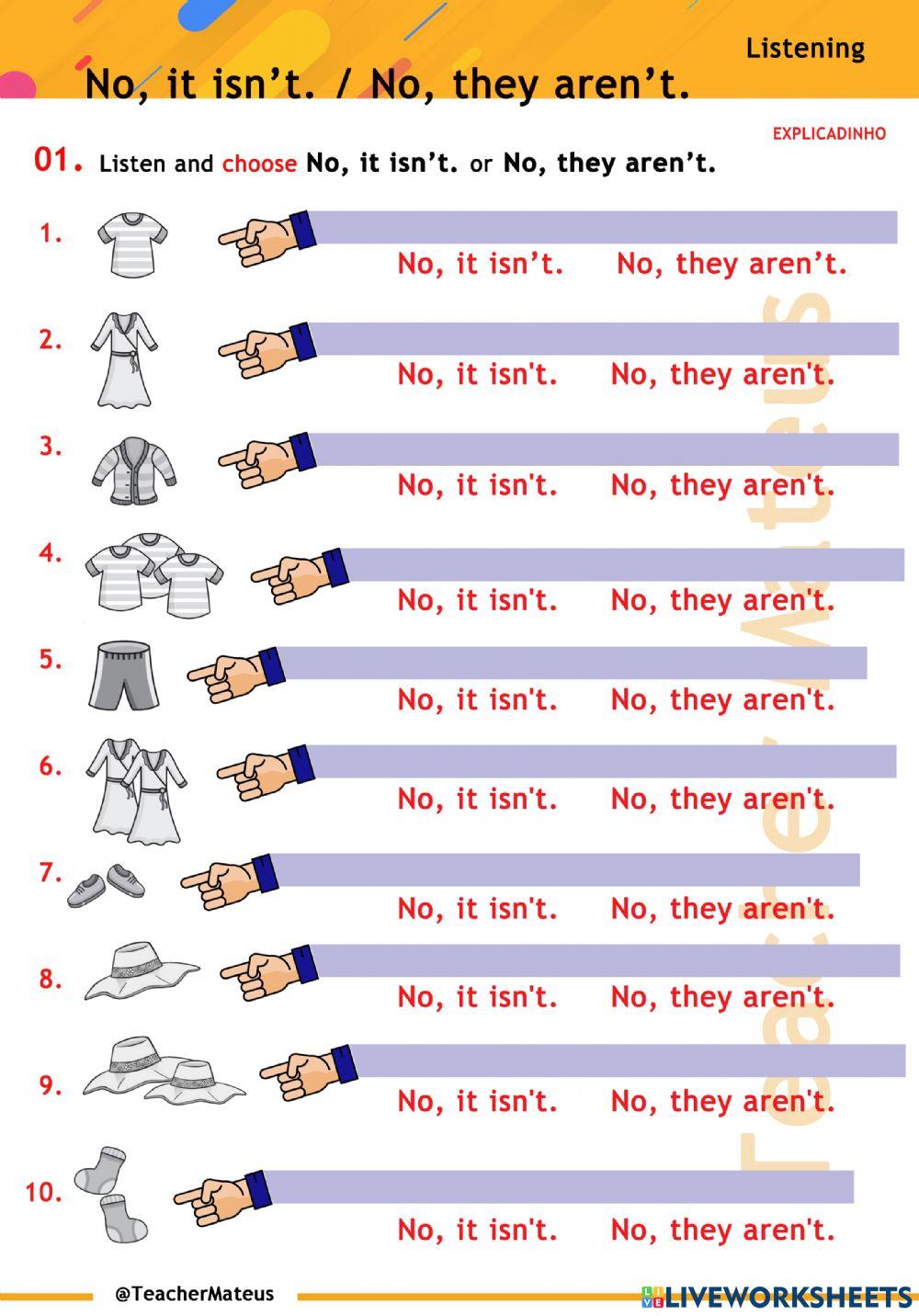 FF 1 - Unit 07 - No, it isn't or No, they aren't - Listening worksheet ...