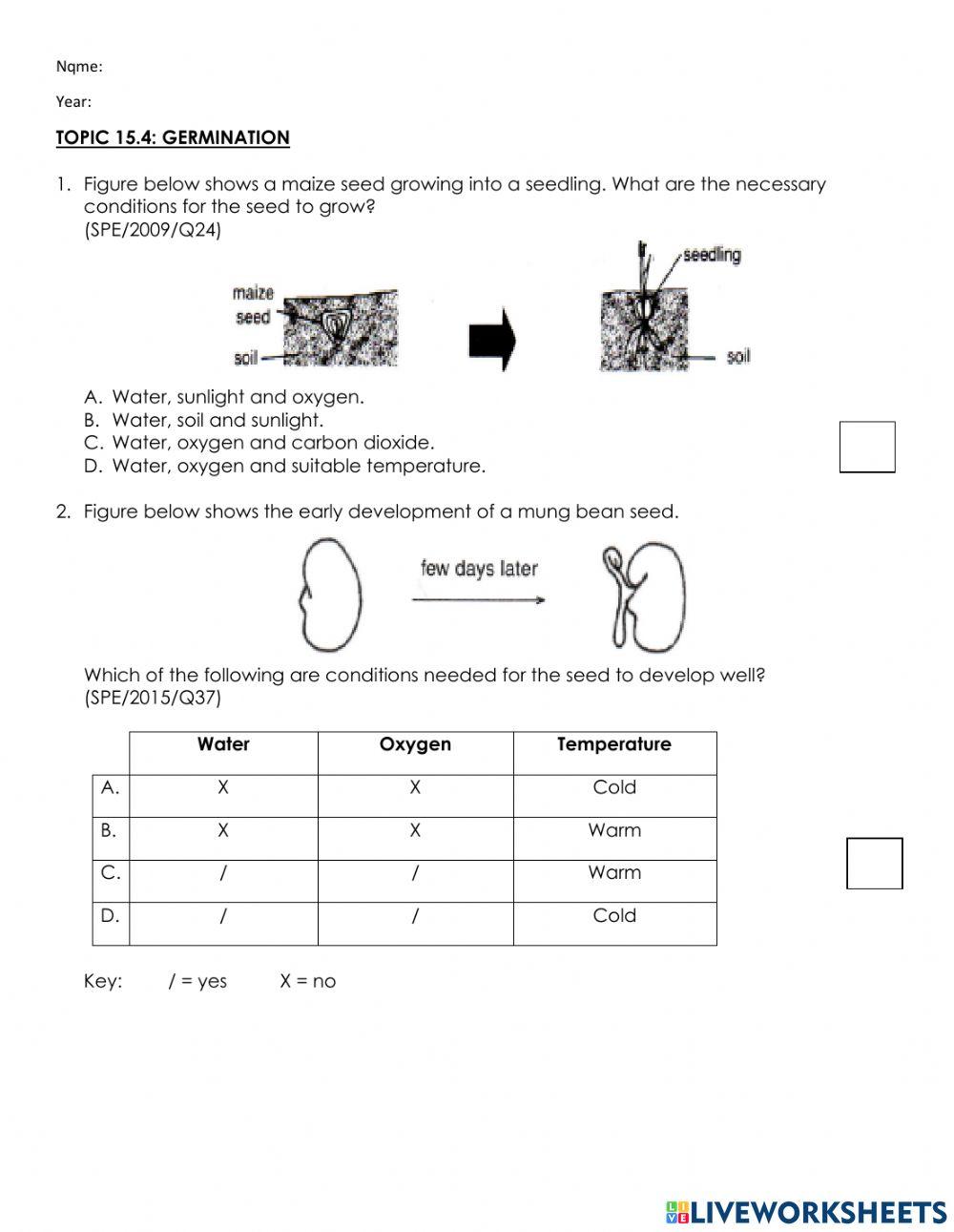 Germination | Free Interactive Worksheets | 1288693