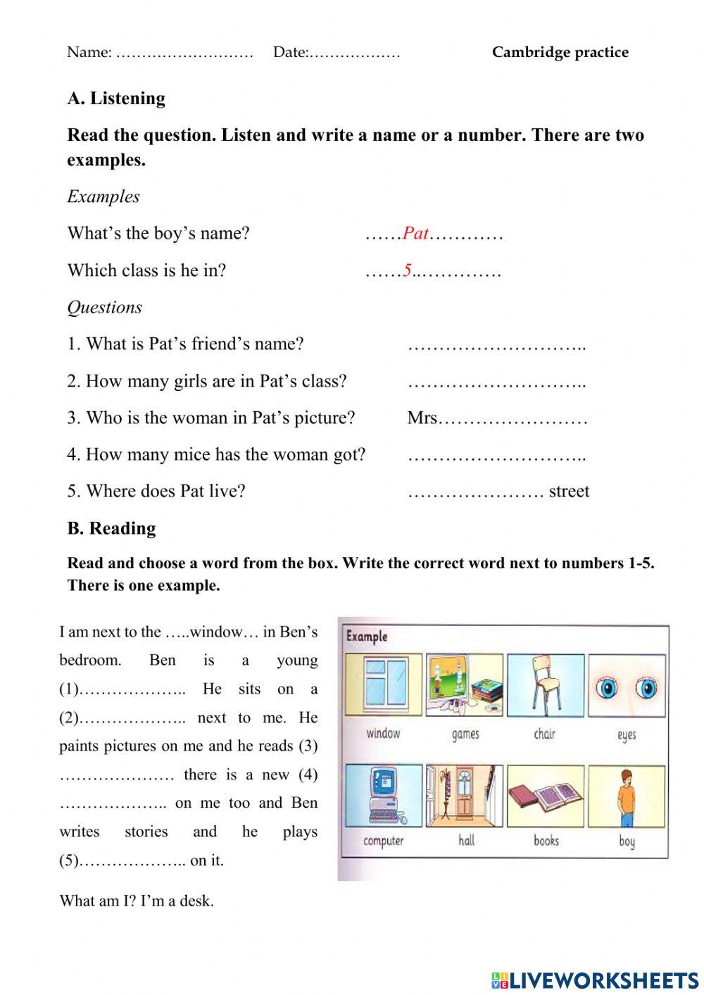 Cambridge practice WS 1 worksheet | Live Worksheets