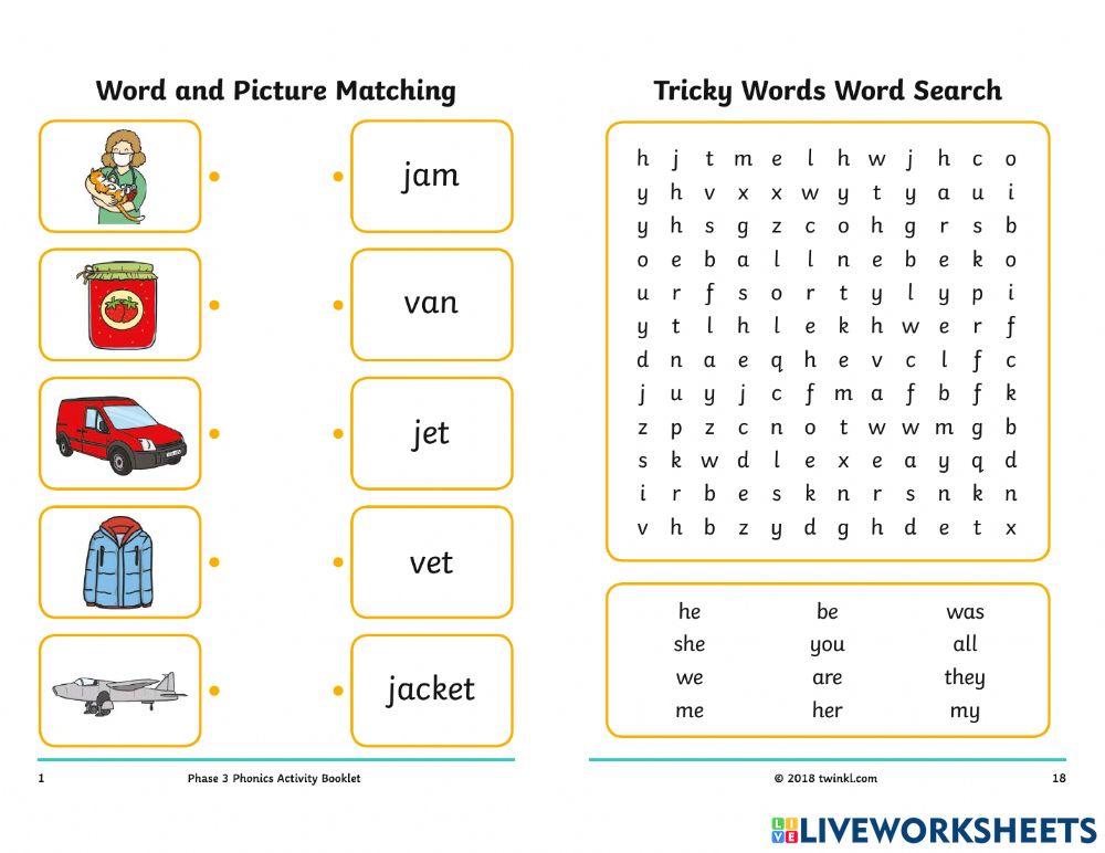 5133582 | Phase 3- j v match- tricky words wordsearch