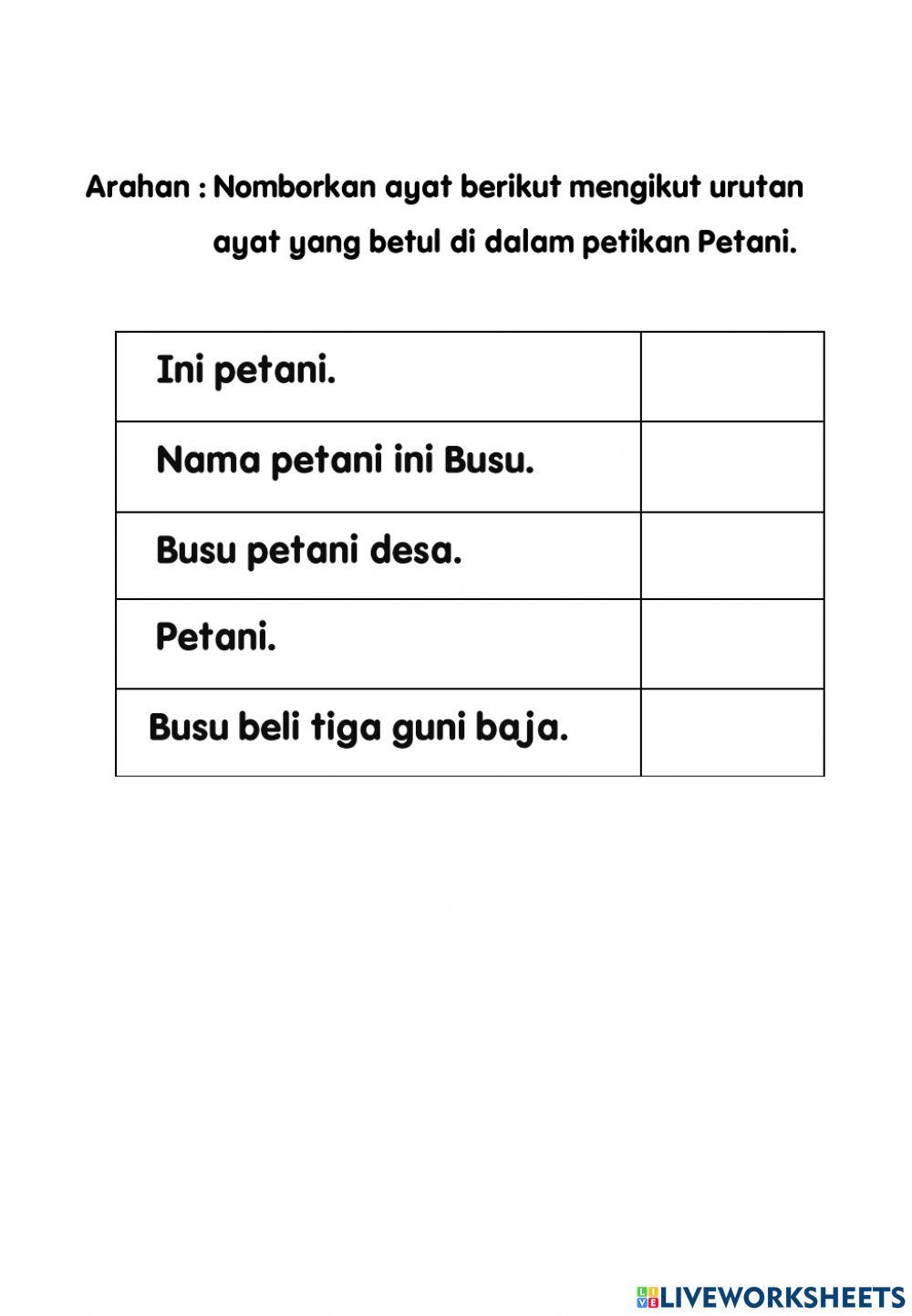 Petani worksheet | Live Worksheets