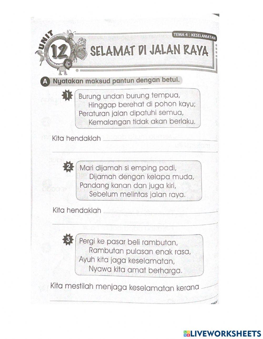 Unit 12 selamat di jalan raya worksheet | Live Worksheets