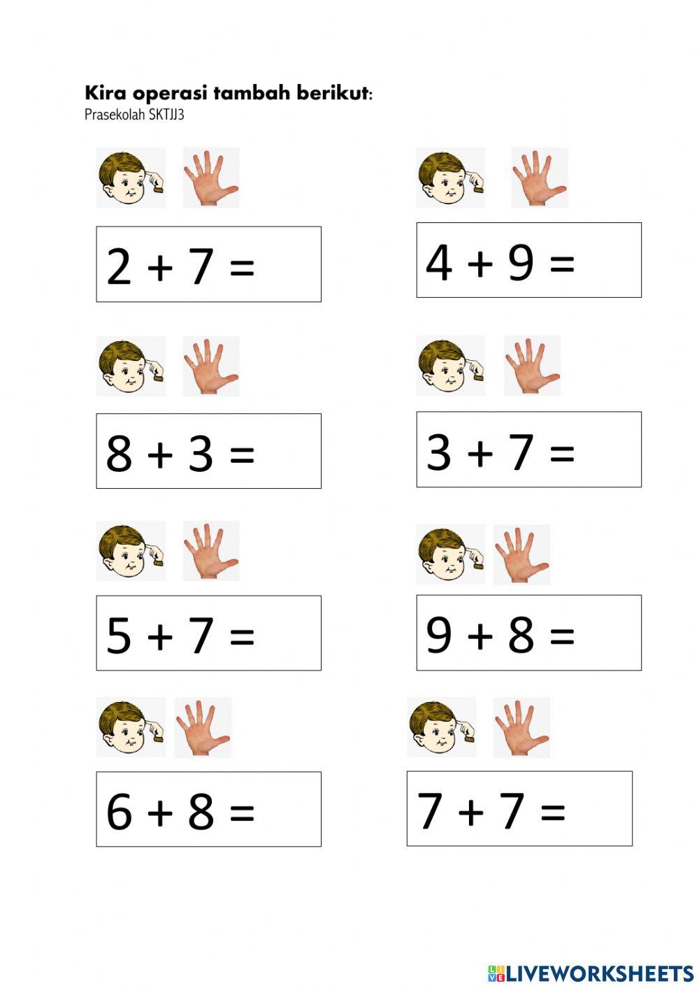 Operasi tambah online exercise for preschool | Live Worksheets