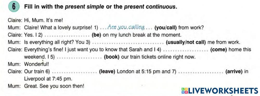 Simple present vs present continuous online exercise for 8 | Live ...