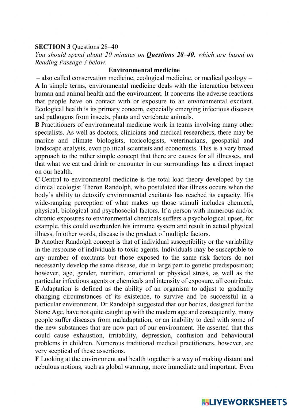 Reading ielts t… | Free Interactive Worksheets | 1290293