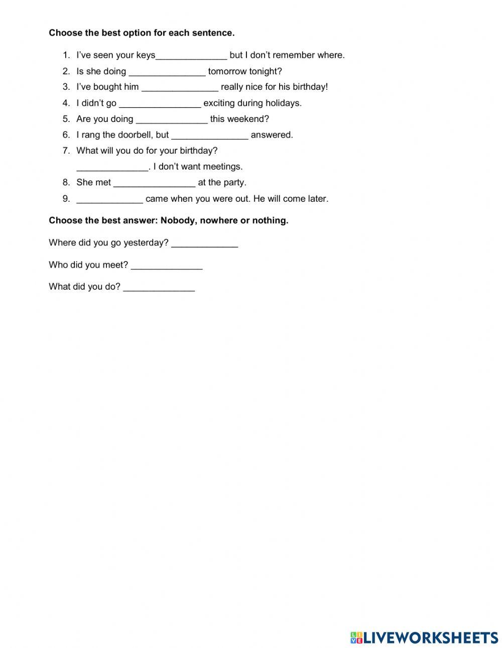 Something, anyt… | Free Interactive Worksheets | 1290483