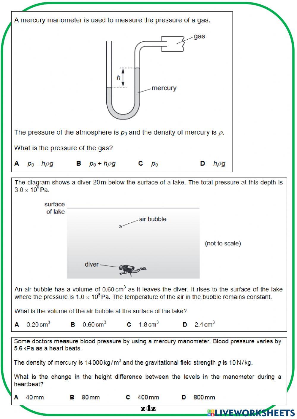 Pressure Paper 1 MCQ online exercise for | Live Worksheets
