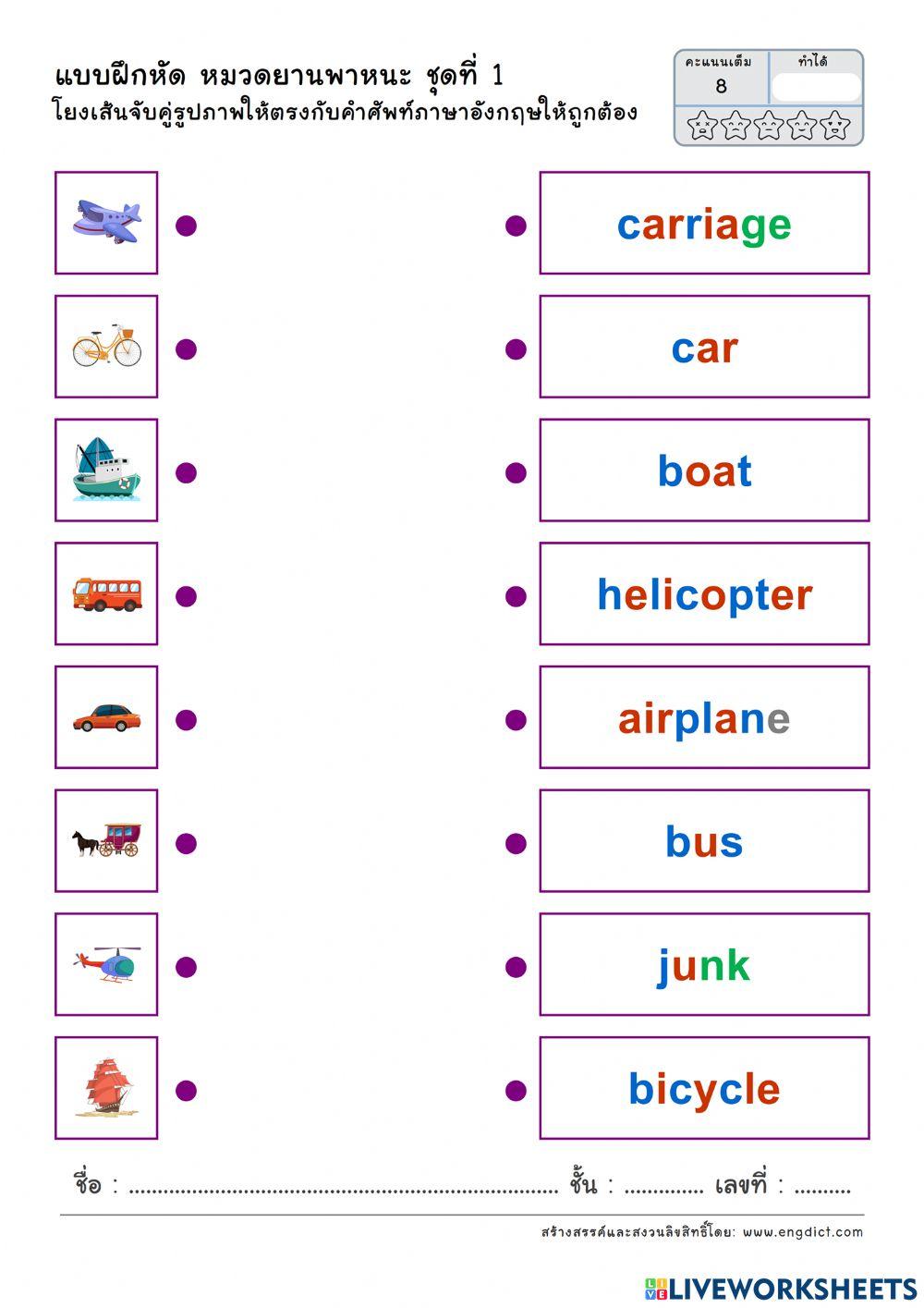 Vehicle Worksheet 3727868 | krittima | LiveWorksheets