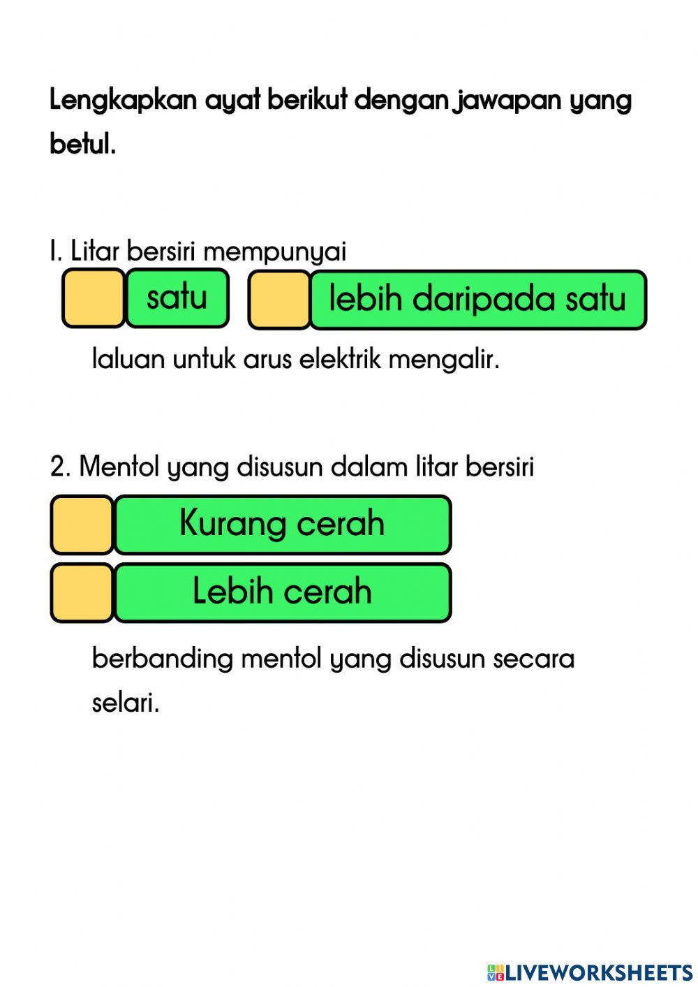 Simbol dalam litar elektrik worksheet | Live Worksheets