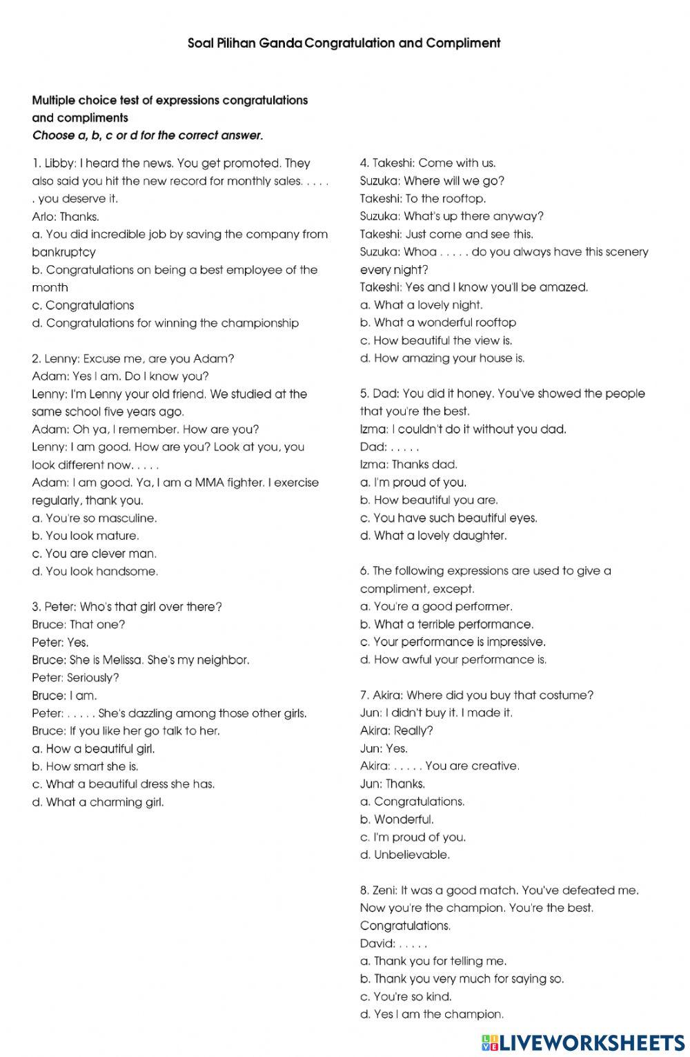 SOAL CONGRATULA… | Free Interactive Worksheets | 6689521