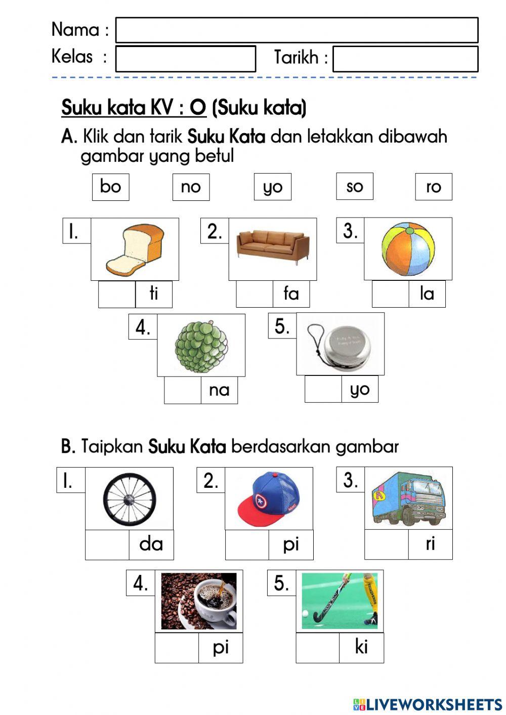 Suku Kata KV O … | Free Interactive Worksheets | 1291384
