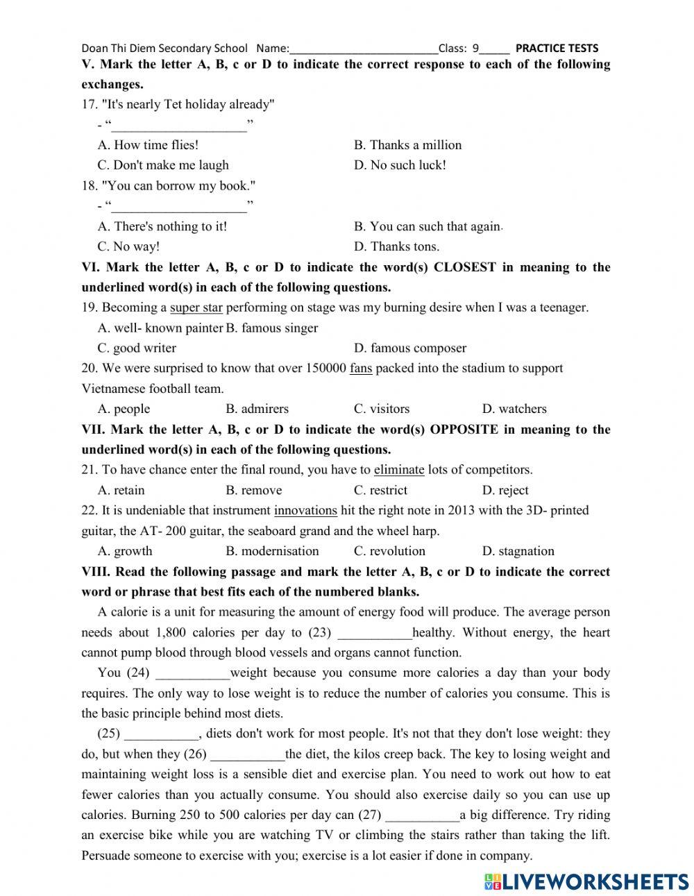 Practice test 11 online exercise for | Live Worksheets