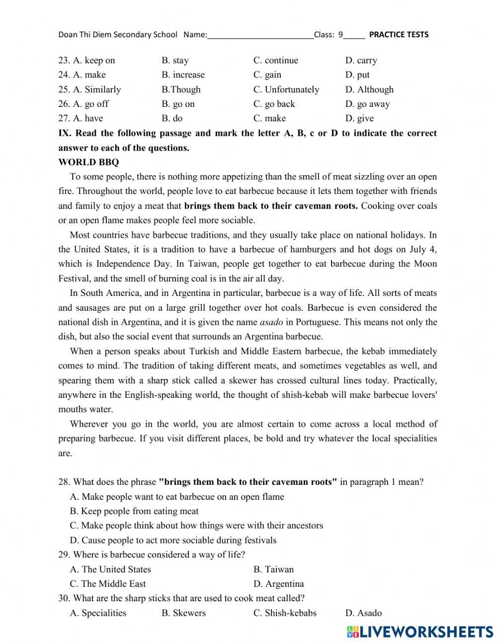 Practice test 11 online exercise for | Live Worksheets