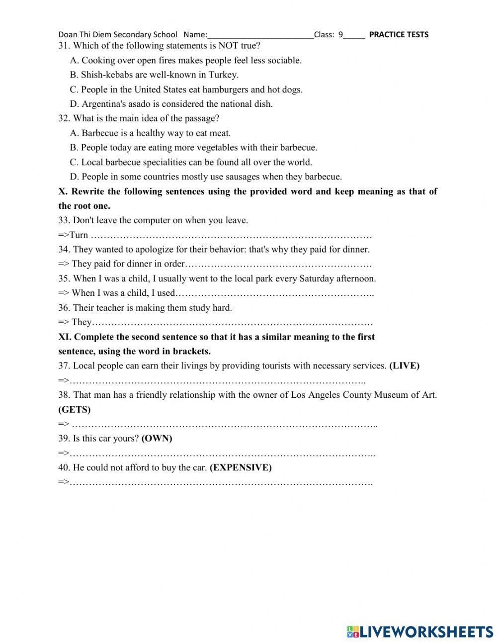 Practice test 11 online exercise for | Live Worksheets
