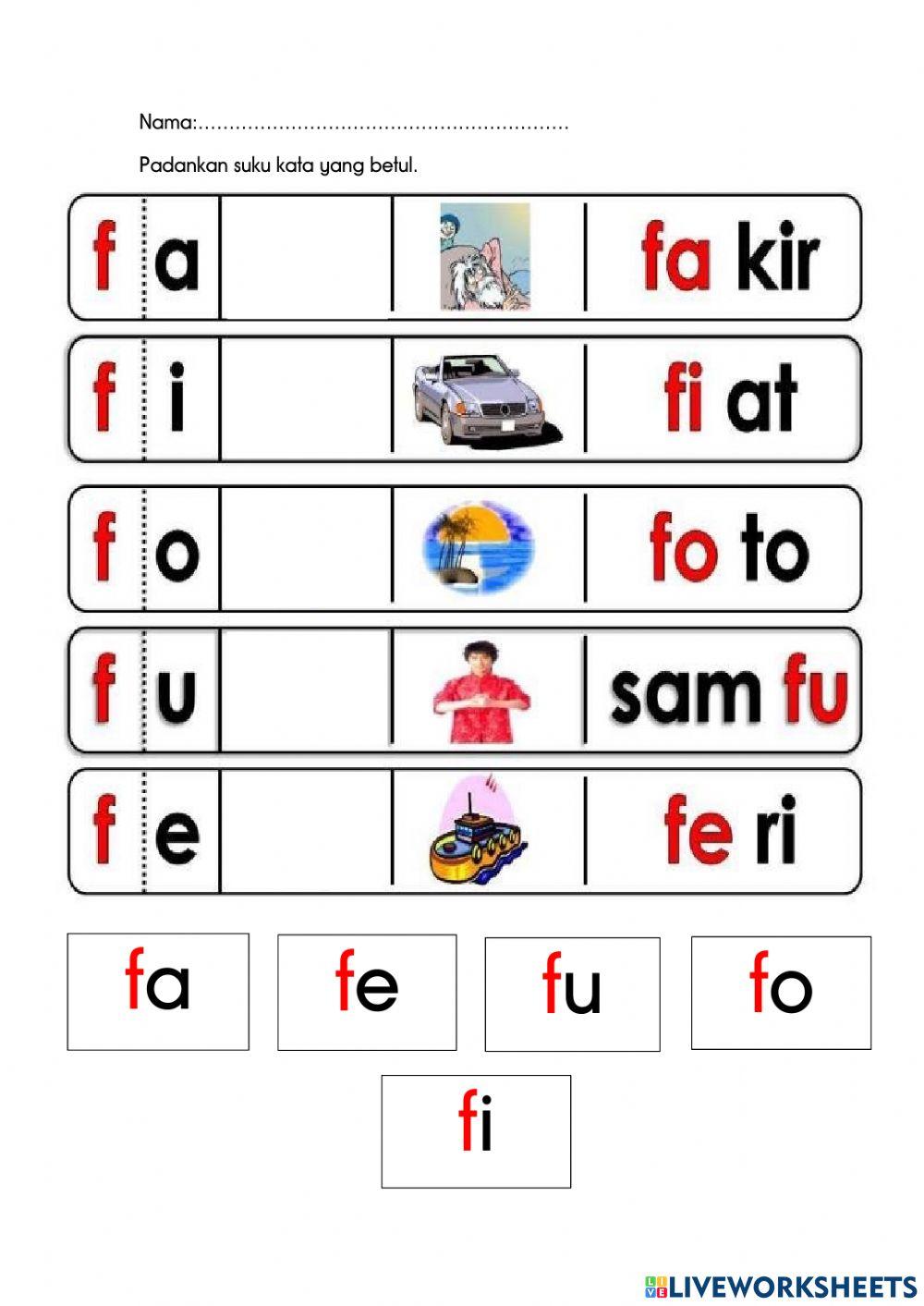 Konsep Awal Mengeja worksheet | Live Worksheets