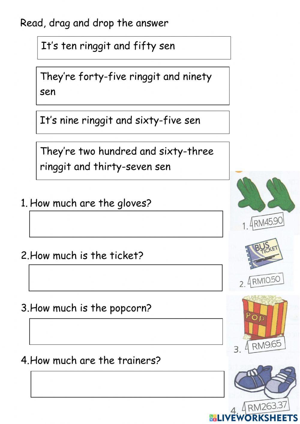 Match the price in words to amount worksheet | Live Worksheets