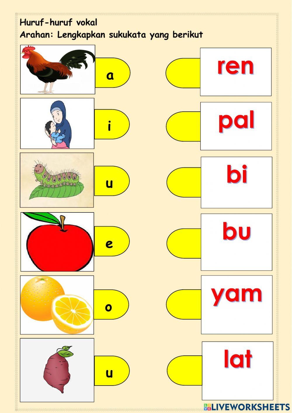 Huruf vokal aeiou exercise | Live Worksheets