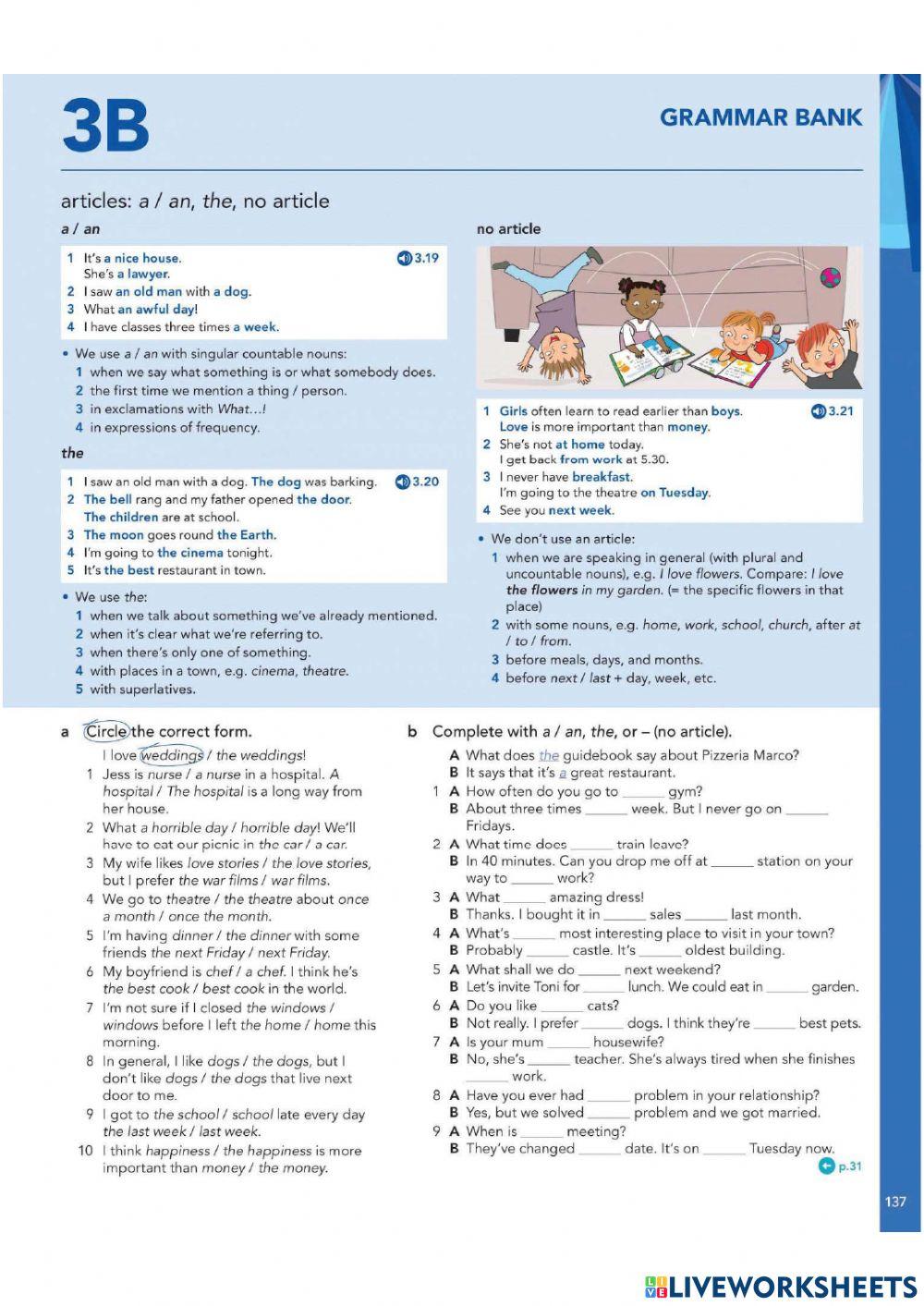 English File Intermediate 3B. Articles online exercise for | Live Worksheets