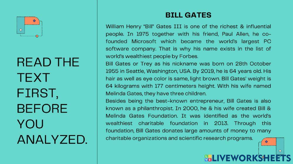 analyzing text describing people online exercise for | Live Worksheets