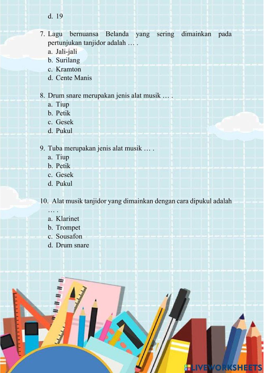 Plbj tanjidor worksheet | Live Worksheets