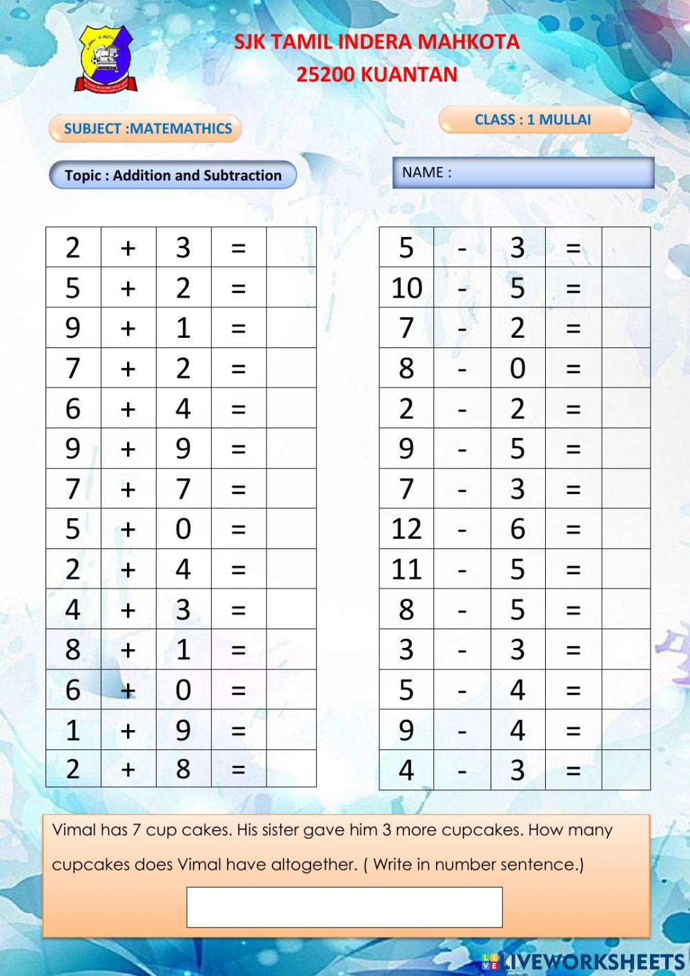 Addition and subtraction | Deivany | Live Worksheets