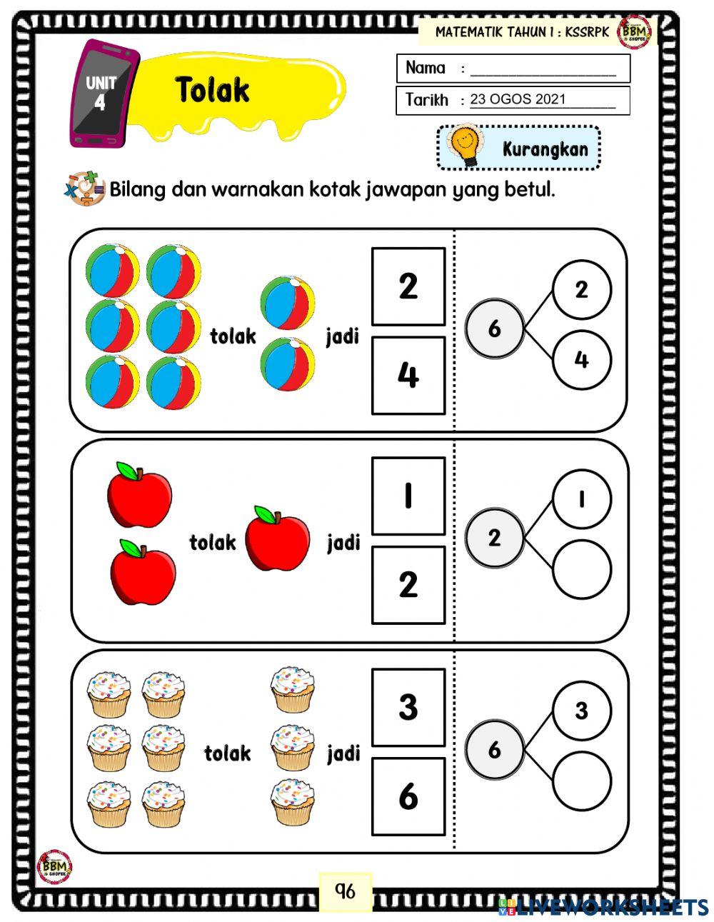 Operasi Tolak online exercise for 7 | Live Worksheets