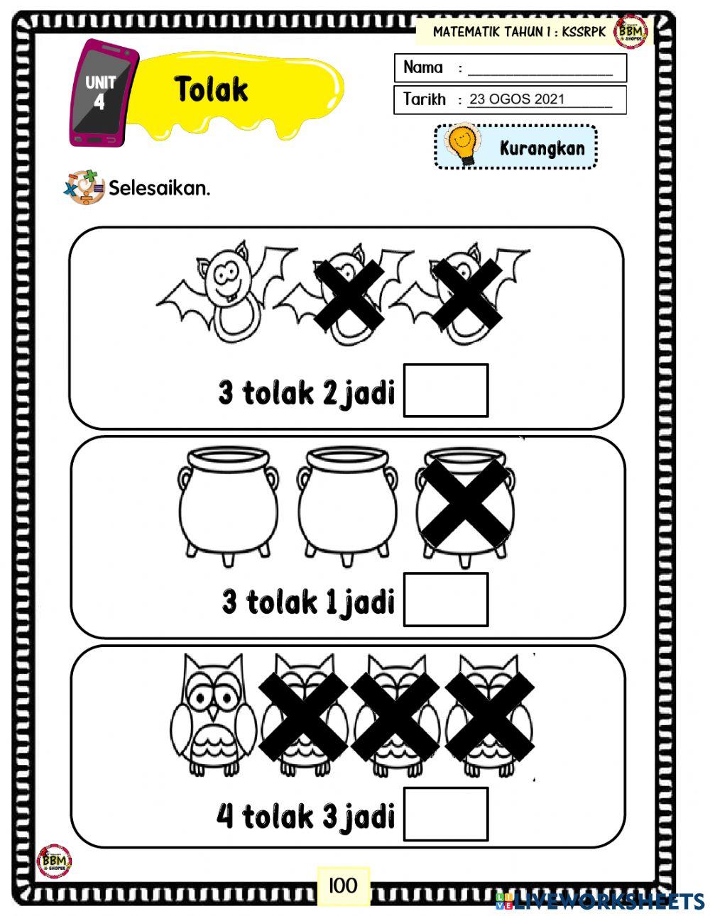 Operasi Tolak online exercise for 7 | Live Worksheets