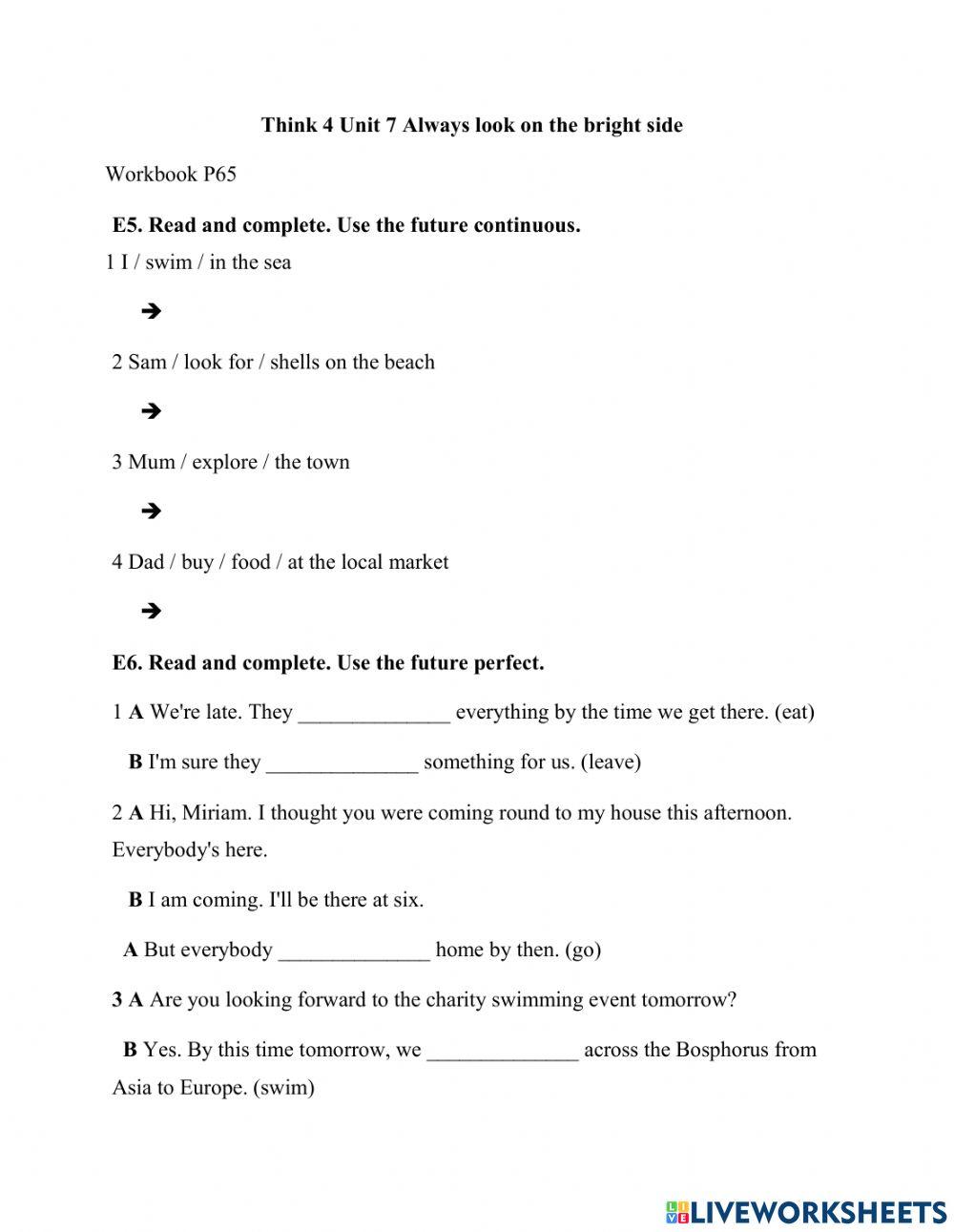 Think 4 Unit 7 WB P65 worksheet | Live Worksheets