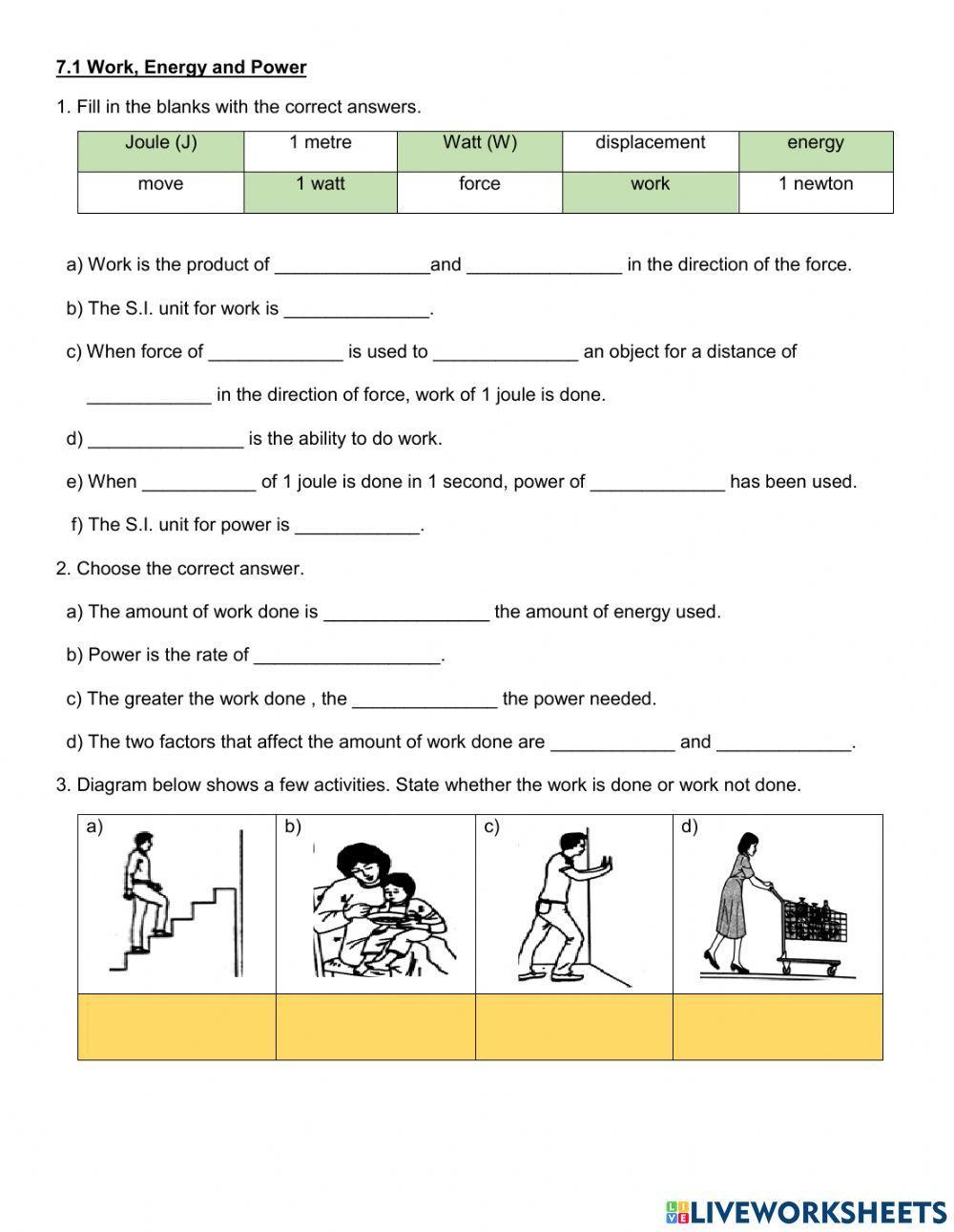 Energy and Power | Free Interactive Worksheets | 1293211