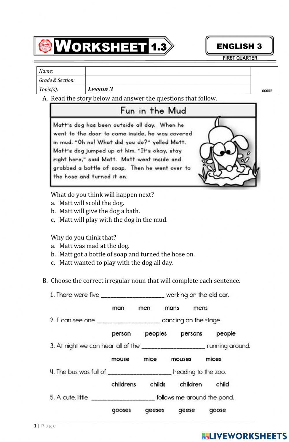 ENG.3-Worksheet 1.3 worksheet | Live Worksheets