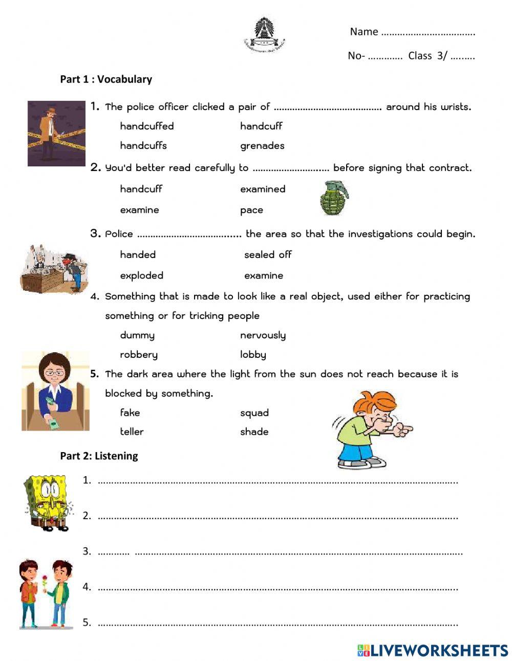 Unit 4 Bank Robbery : Vocabulary - Diction1 online exercise for | Live ...