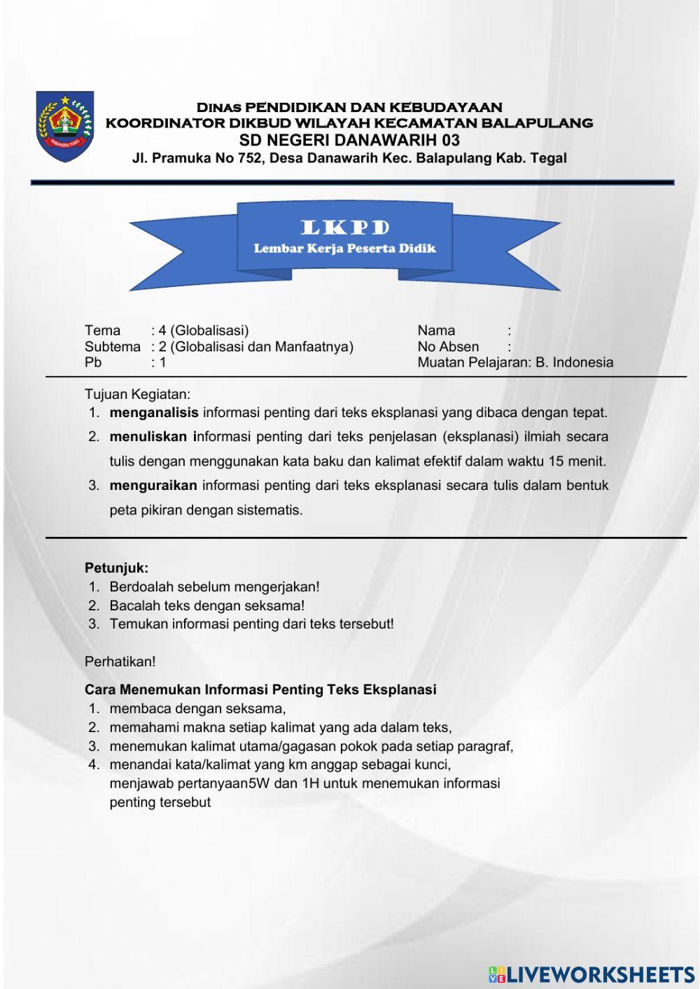 LKPD Kelas 6 Te… | Free Interactive Worksheets | 1293549