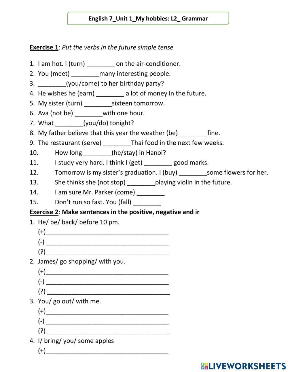 E7-Unit 2-L2-The present simple+ future simple tense