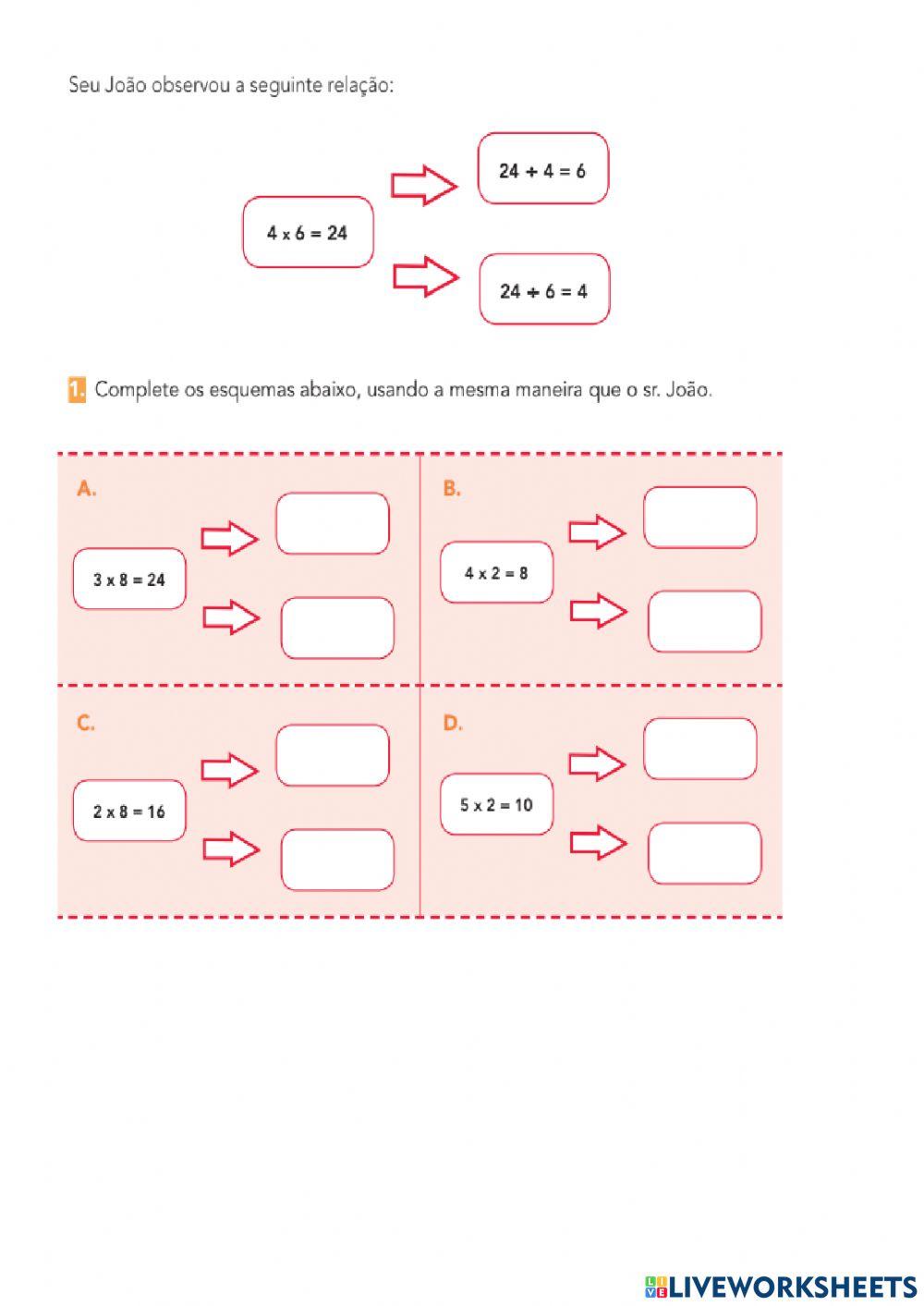 Divisão e Opera… | Free Interactive Worksheets | 1294035