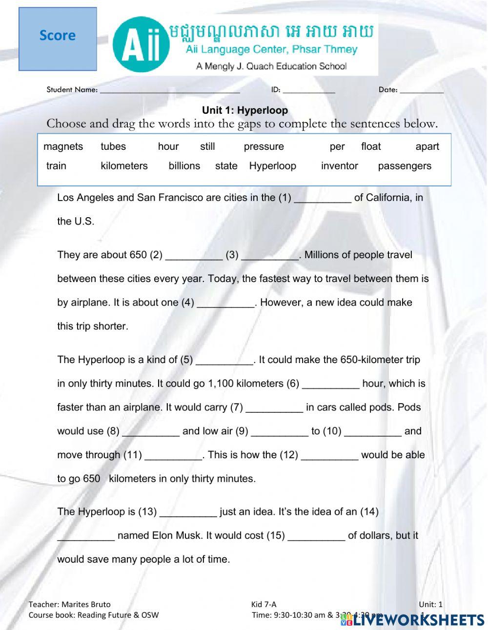 Kid 6 Reading Future Vocabulary Unit 16 Classwork interactive worksheet | Live Worksheets