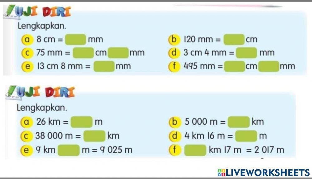Tukar Unit Panjang Tahun 4 worksheet | Live Worksheets