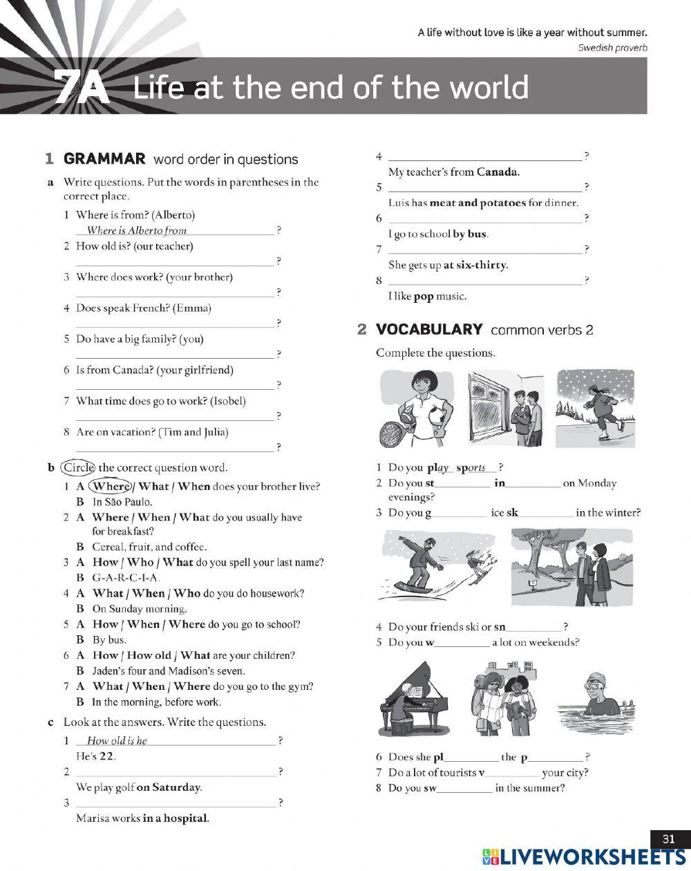 AEF Starter file 7A page 31 online exercise for | Live Worksheets