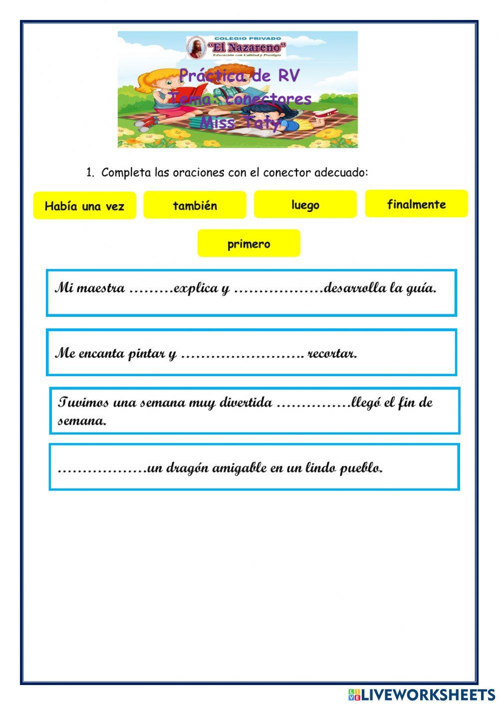 Conectores Textuales Interactive Worksheet Live Worksheets Images And