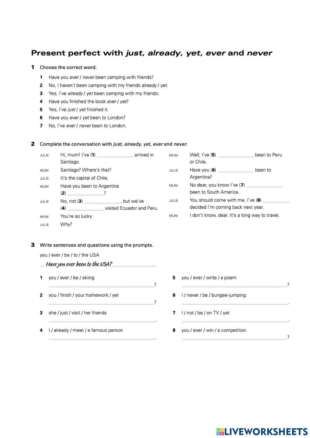 Present Perfect | Free Interactive Worksheets | 1294161