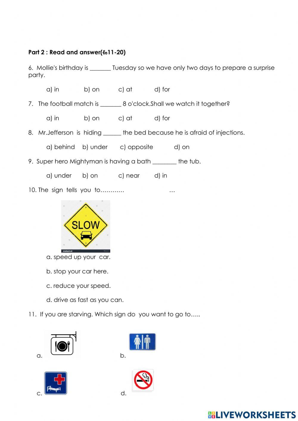 Midterm exam(1)M.4 reading worksheet | Live Worksheets