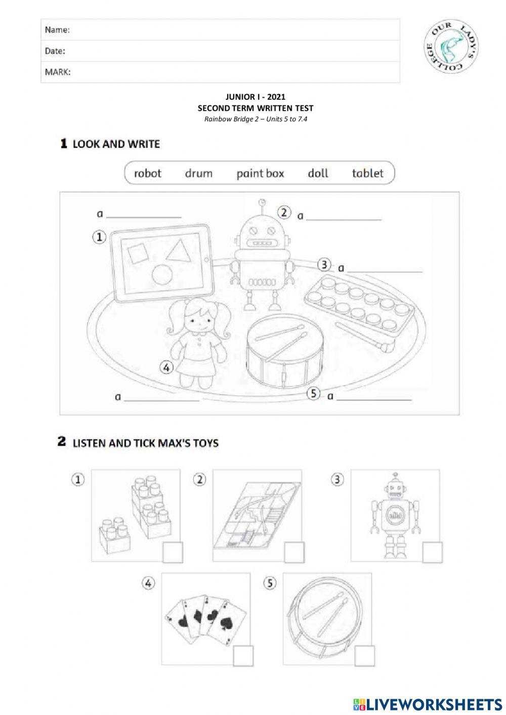 2142556 | junior 1 2nd term test | Cecilia Tello