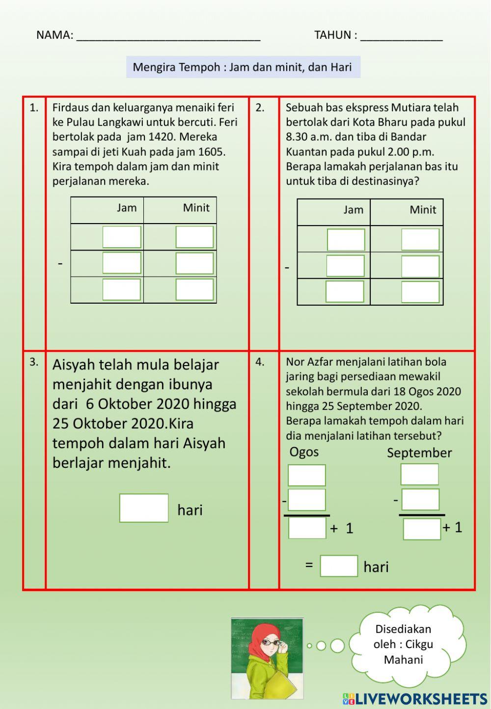 3324055 | Pengiraan Tempoh : Jam dan Minit Dan Hari