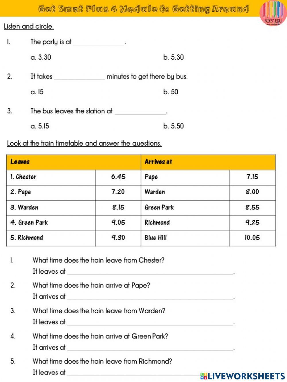 Getting around- What Time..? worksheet | Live Worksheets